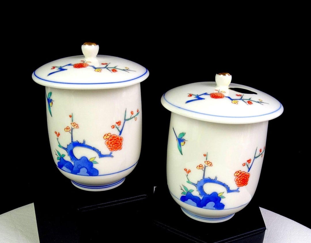 Fukagawa Arita Japan Shirokiya Husband Wife Bamboo Flowers Lidded Tea ...