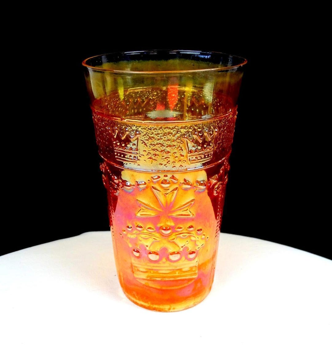 Jain Carnival Glass India Marigold Crown of India Vintage 5 1/2 Tumbler ...