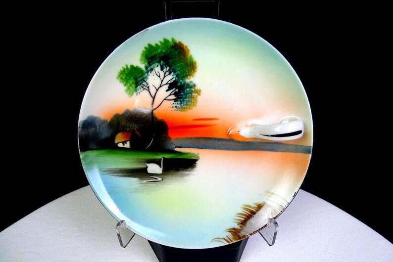 Noritake Japan Porcelain Morimura Bros Swan on Lake Antique 5 5/8 ...