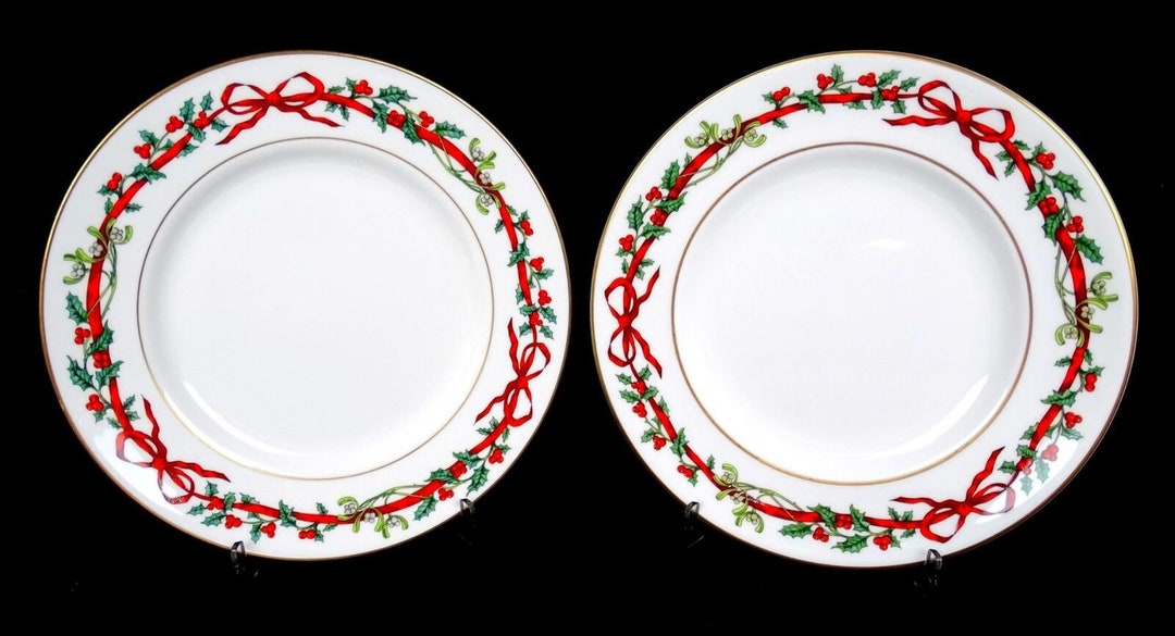 Royal Worcester England Holly Ribbons Christmas 2 Pc Vintage - Etsy