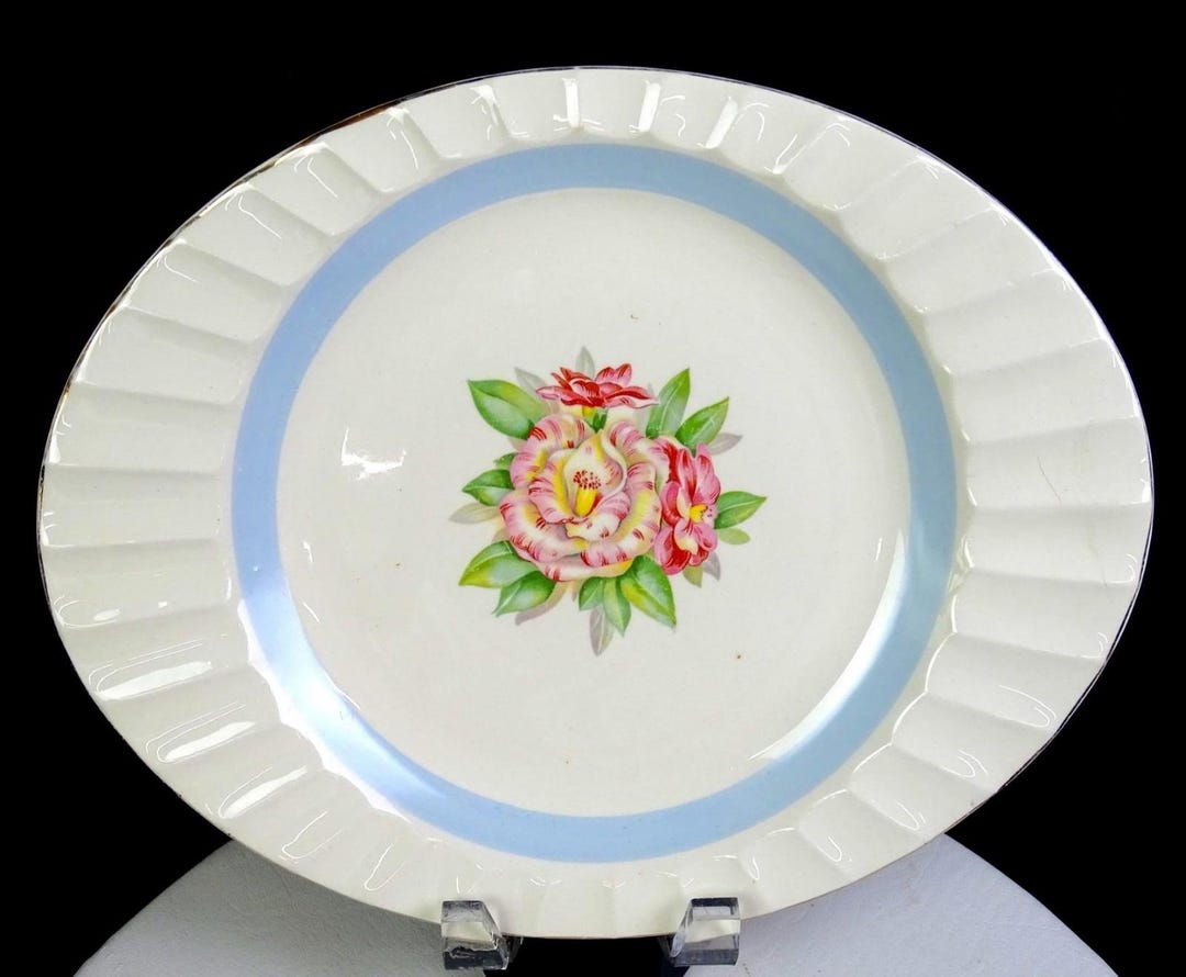 Cronin China Co Porcelain Camellias Flower Fluted Rim 13" Oval Platter ...