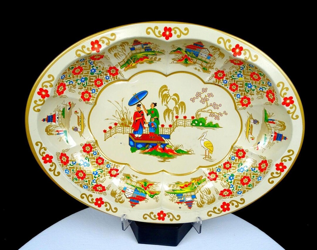 Daher Decorated Ware Asian Family Vintage 12 5/8 Oval Metal Dish 1977 ...