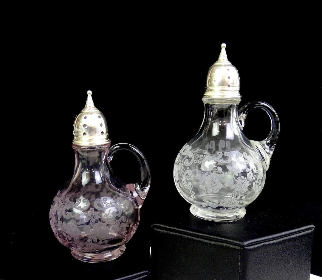 Cambridge Glass Chantilly Etched Sterling Lid 3 5/8 Salt & Pepper ...