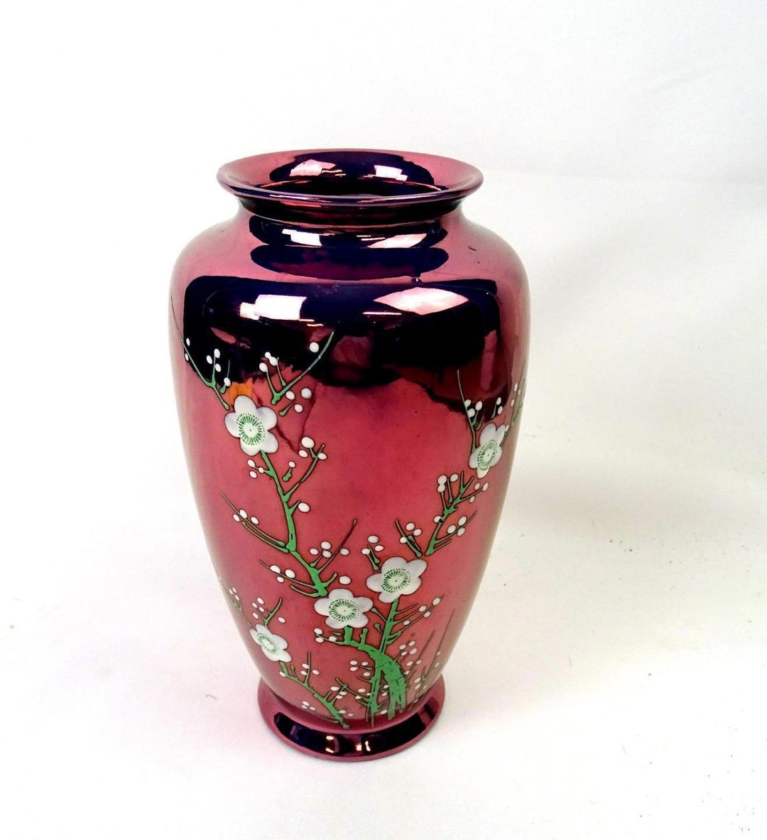 Japanese Porcelain Purple Lusterware Enamel Apple Blossom 8 1/2 Vase ...