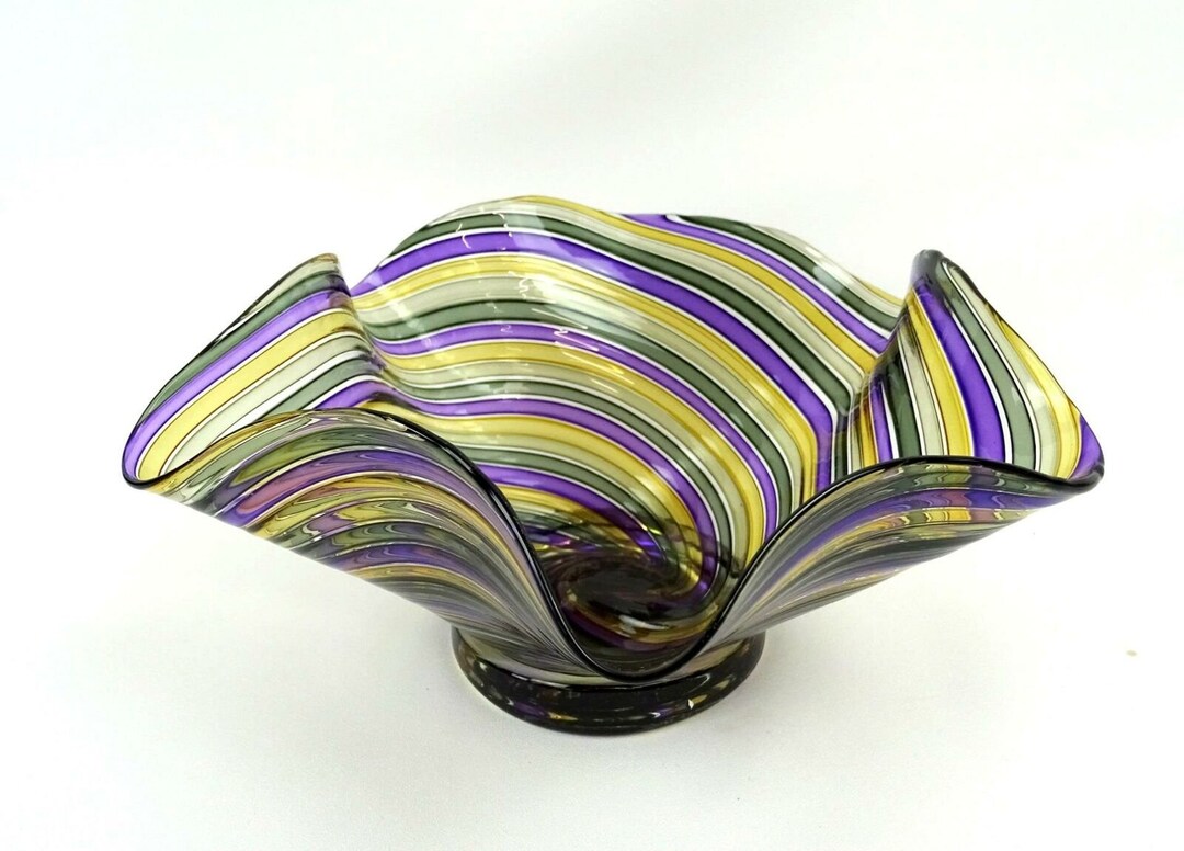Angelo Fico Signed Studio Art Glass Multicolor Swirl Ruffled 8 1/2 ...