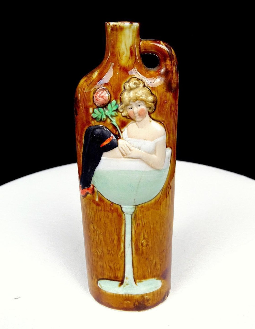 Schafer & Vater Porcelain Wood Grain Woman in Champagne Glass 7 Flask ...