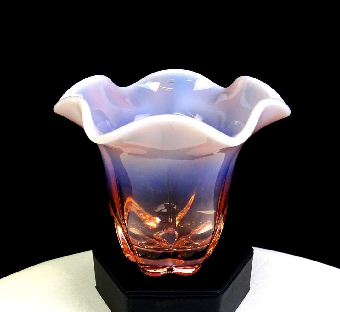 Duncan Miller Glass Canterbury Pink Opalescent 4" Crimped Ruffled Vase ...