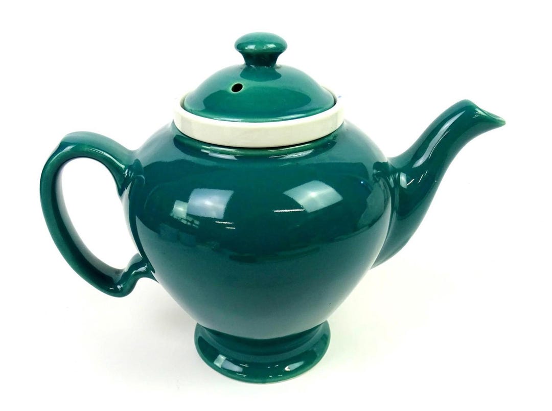 Hall Pottery Mccormick Tea Pattern Green 7" Teapot With Lid and Infuser ...
