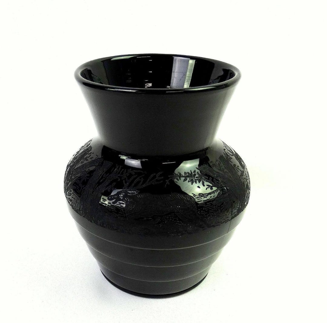 Paden City Glass Regina Black Forest Pattern Ebony Black 6 1/4 Flared ...