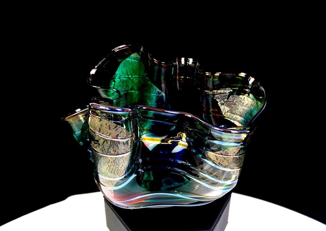Scott & Laura Curry Signed NW Art Glass Threaded 4 1/8" Handkerchief ...