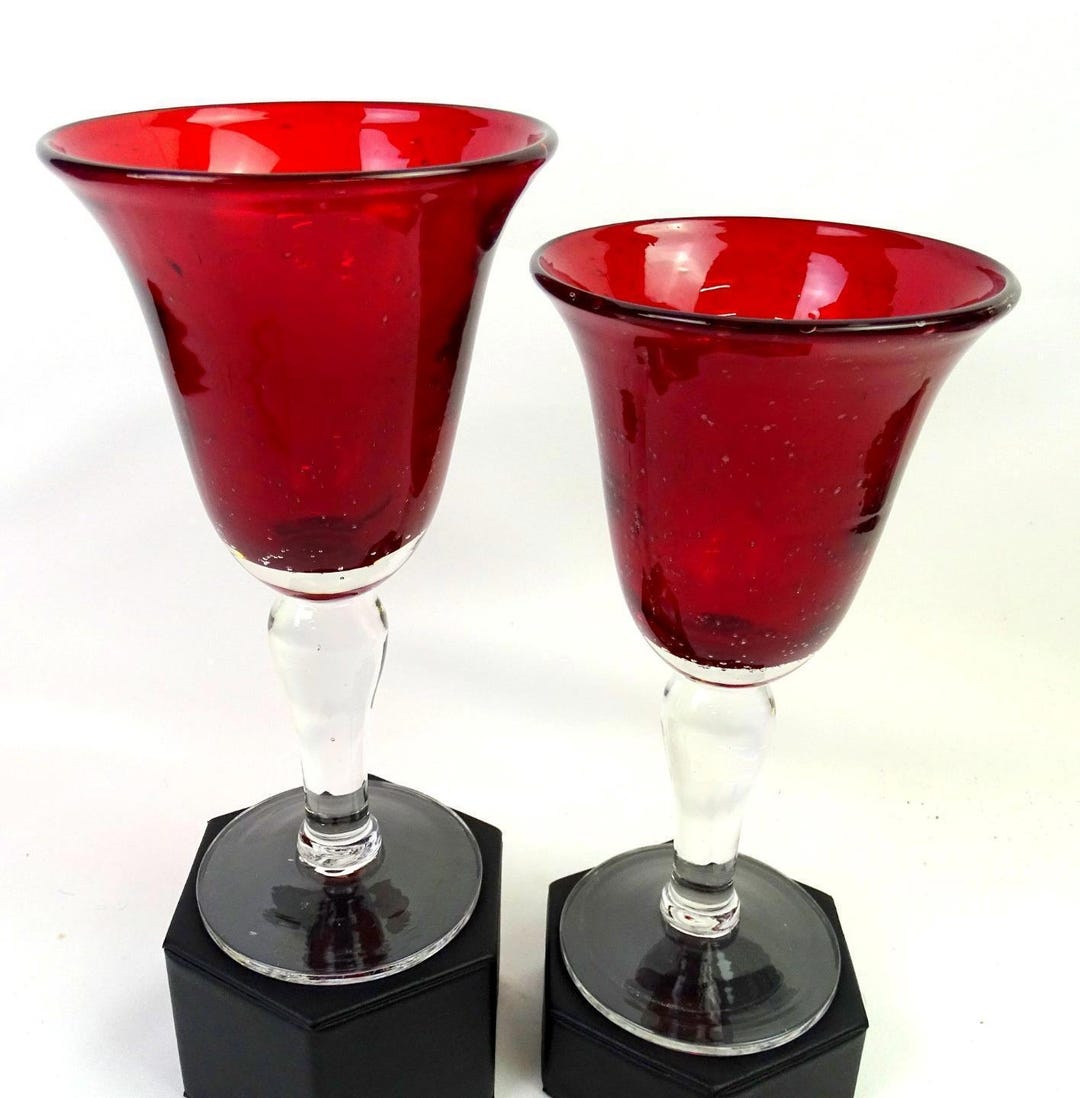 Abigails Glass Bubbles Pattern Ruby Red Bell Shape 2pc 7 3/4 Wine ...
