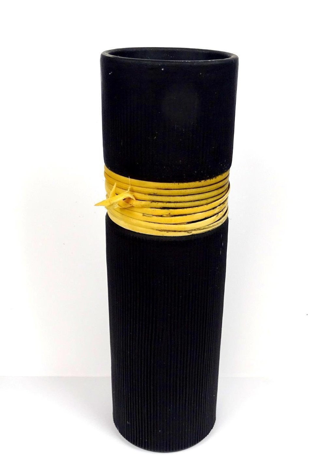 Vintage Balos Glass Mouth Blown Black Ribbed & Bamboo 7 Vase Original ...