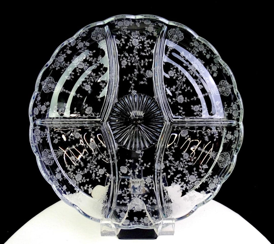 Cambridge Glass Rose Point Clear Vintage 10 1/2" Round 5 Pt Divided ...