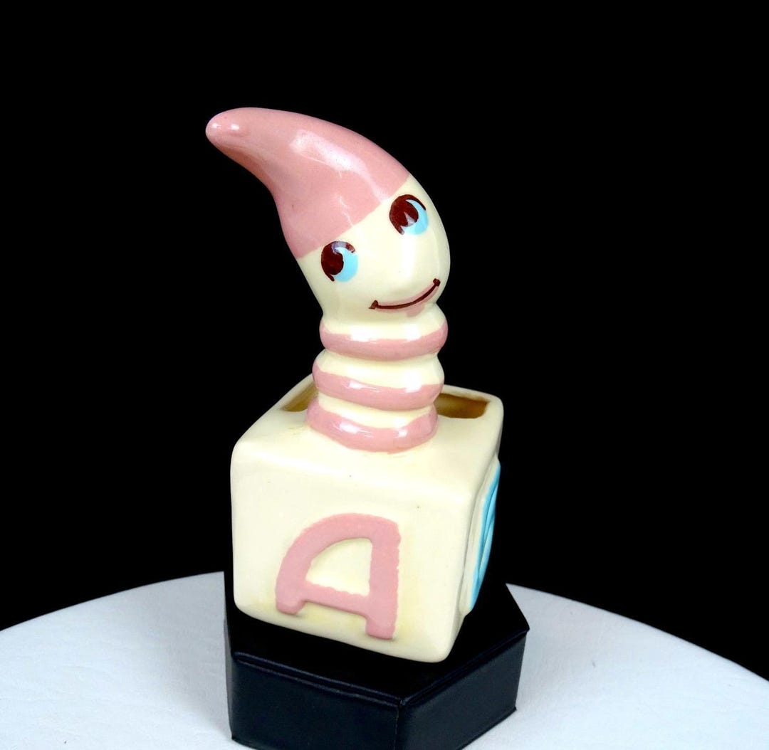 California Pottery Signed ABC Block Worm in Sleeping Cap 5 3/8 Planter ...