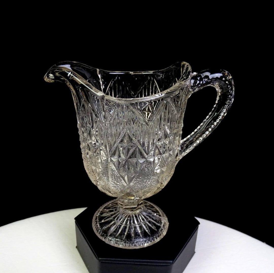 EAPG Pattern Glass Zig Zag Diamond Antique 4 7/8" Footed Creamer 1890 ...