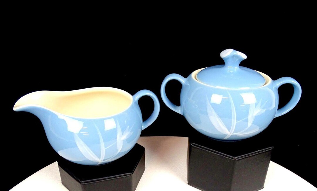 Winfield Porcelain Blue Pacific Pattern Vintage 2 7/8 Creamer & Sugar ...