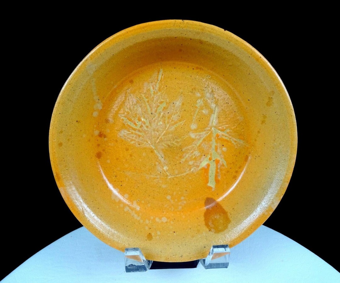 JM Signed Studio Art Pottery Leaf Impressed Stoneware Vintage 8 Pie ...