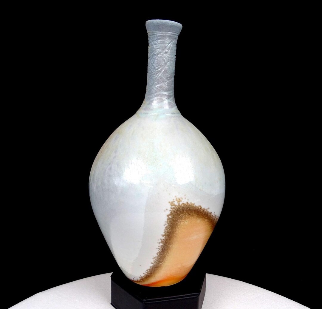 Lynn Grevens Mudflat Studio Art Pottery Sgraffito Drip Glaze 9 3/8" Bud Vase - Etsy