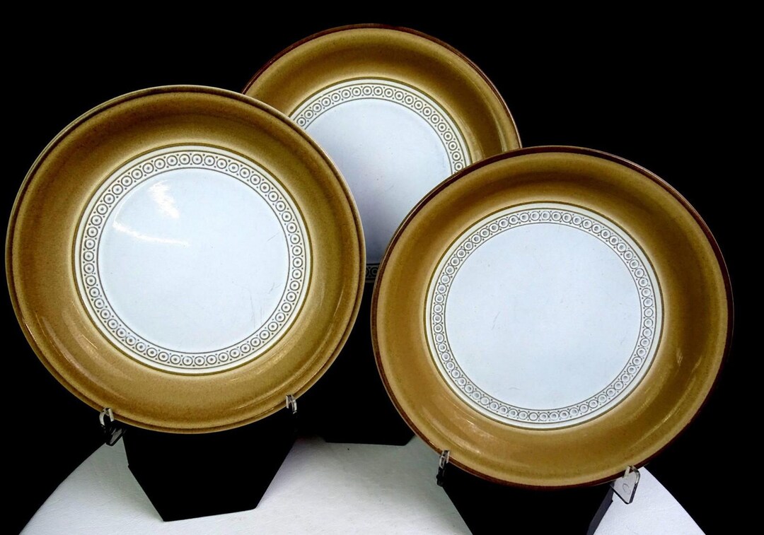 Denby Langley Pottery Seville Brown Pattern 3pc 7" Bread Butter ...