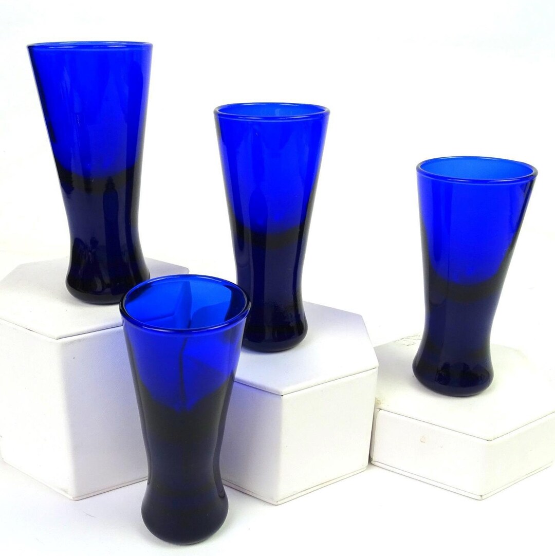 Italian Blown Art Glass Cobalt Blue 4" Tapered & Flared 4 Piece 3oz ...