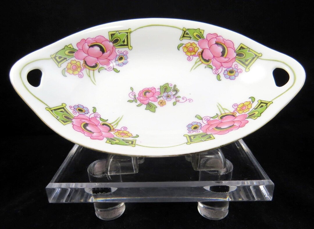 Antique Zeh Scherzer Zs&co Bavaria Pink Roses 8 1/8 Oval Handled Dish ...