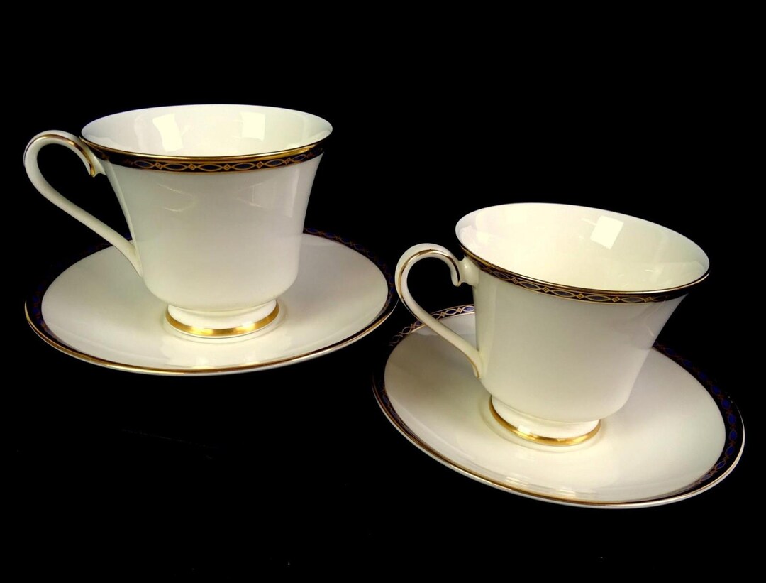 Minton Porcelain St. James Blue and Gold Ovals 4 Pc 3" Cup & Saucer ...