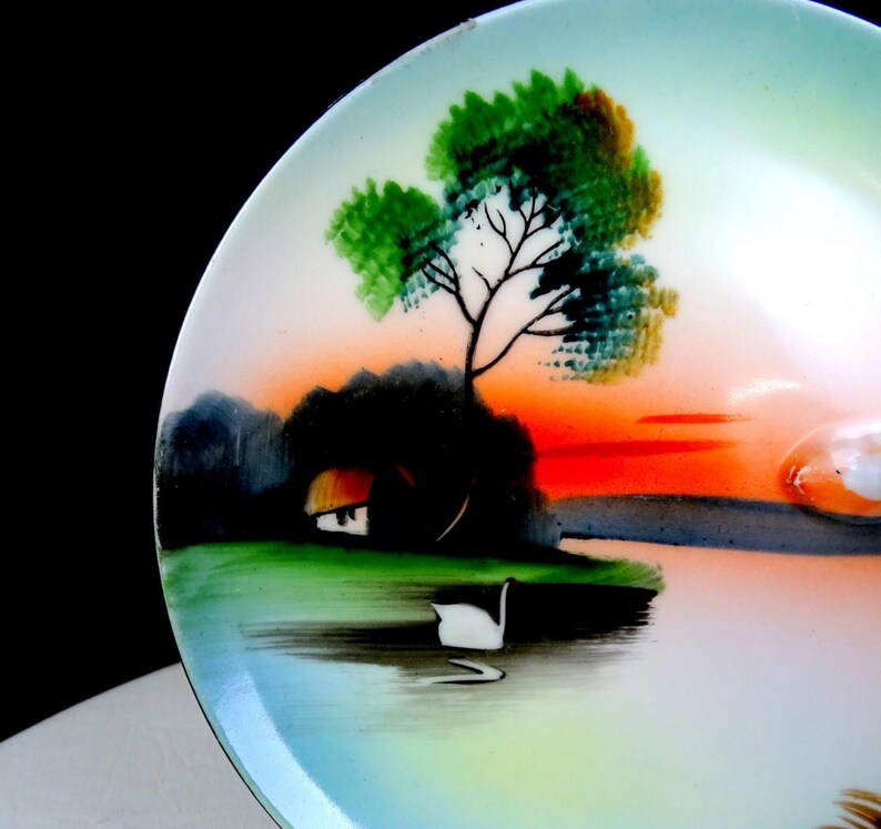 Noritake Japan Porcelain Morimura Bros Swan on Lake Antique 5 5/8 ...