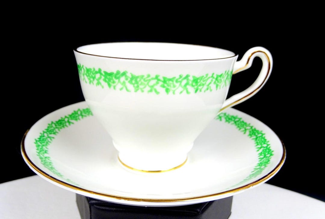 Crown Mark China England Green Flower and Vine 2 5/8" Cup and Saucer ...