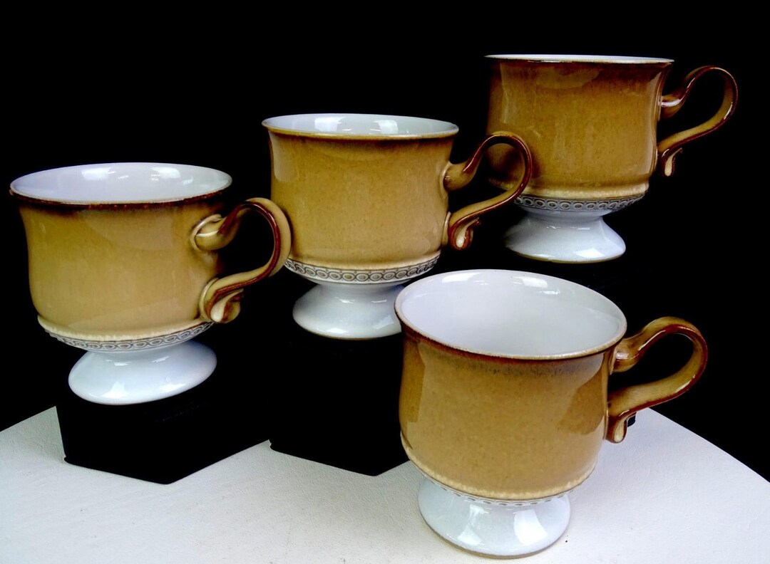 Denby Langley Pottery Seville Brown Pattern 4 Piece 3 3/8" Footed Cups ...