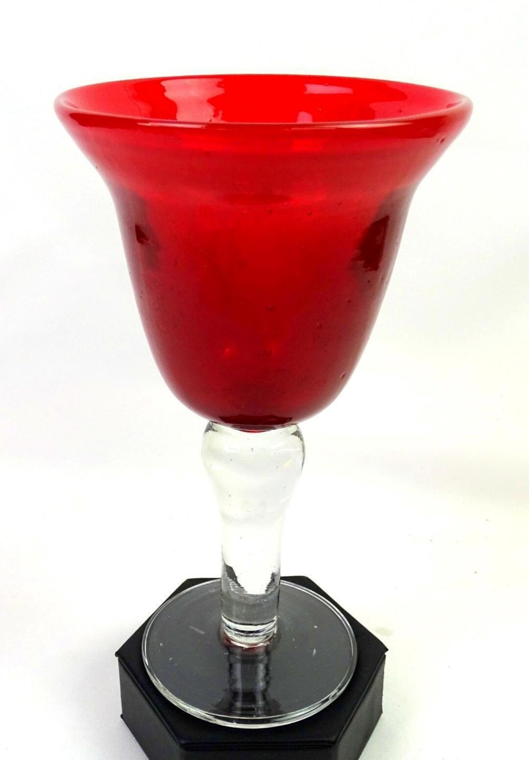 Studio Art Glass Ruby Bubbles Bell Shape Clear Stem 7 3/4 Water Goblet ...