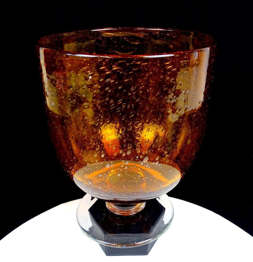 Studio Art Glass Large Amber Bubble Seedy Glass 8 3/4 Clear Footed Bowl ...