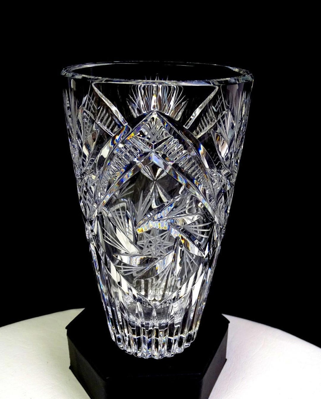 Lausitzer Crystal Pinwheel and Fan Clear Vertical Cuts Vintage 6 Vase ...