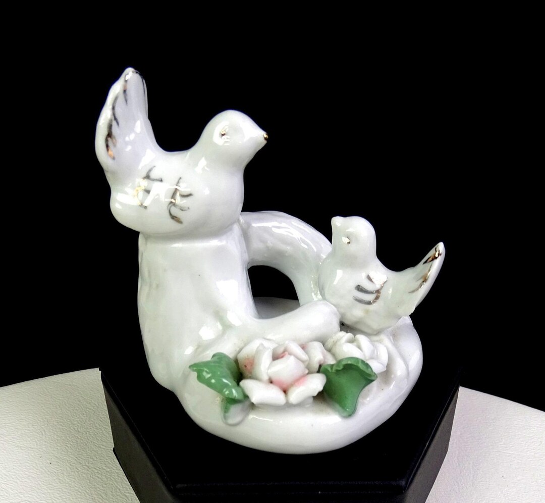 Chinese Porcelain Doves and Flowers Gold Accents Vintage 2 7/8 ...