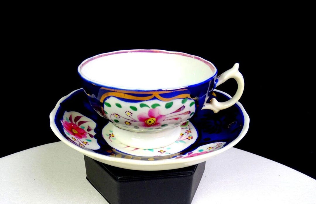 Gaudy Welsh Staffordshire Porcelain Floret Antique 2 1/8 Cup & Saucer ...