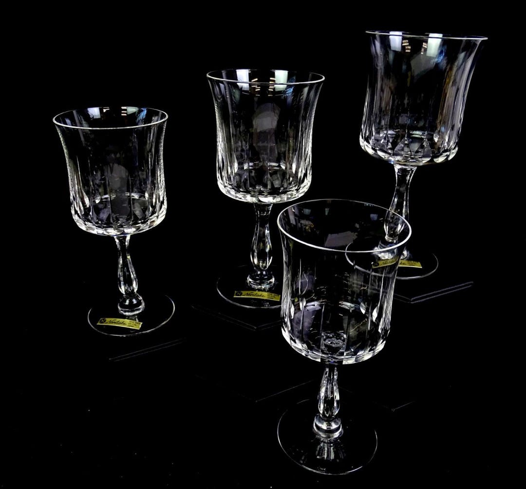 Noritake Crystal Rondo Cut Glass 4pc 5 1/2" Wine Glasses Orig Stickers ...