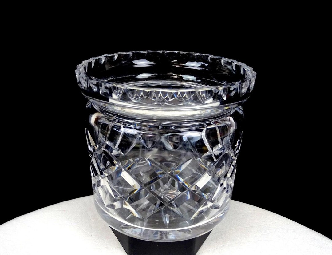 German Cut Crystal Clear Glass Criss Cross Band Vintage 4 3/8" Biscuit ...