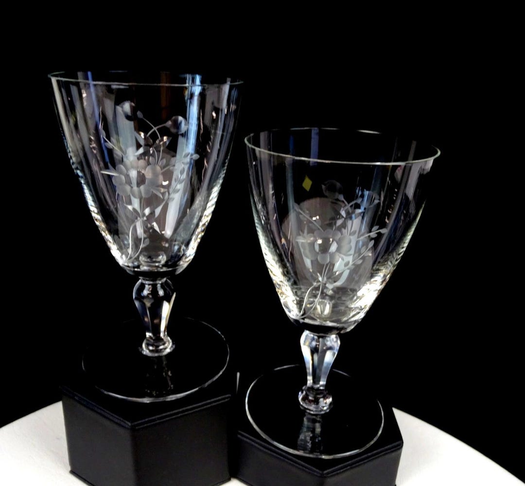 Kusak Cut Glass Bohemian Czech Crystal Moss Rose 2 Piece 5.7 Water ...