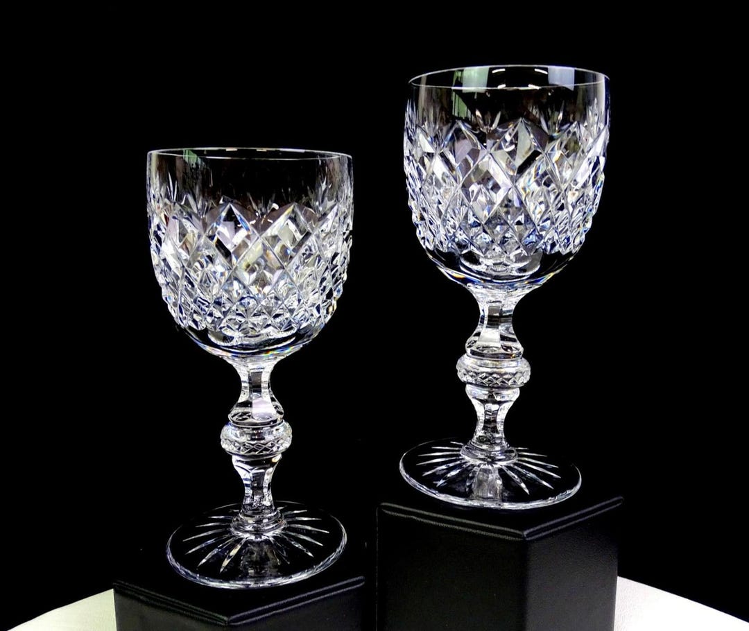 Kusak Brilliant Cut Crystal Cherry Diamond and Fan 2pc 5 5/8" Wine ...