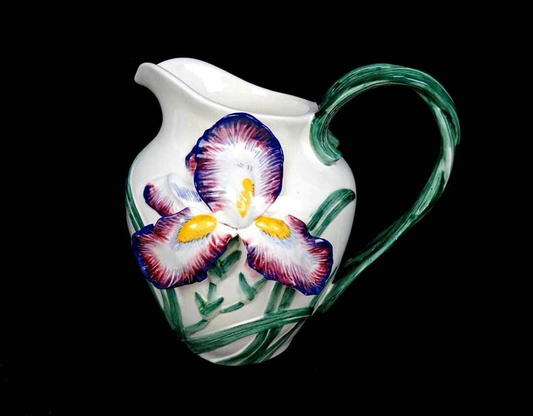 Fitz & Floyd Porcelain Purple Iris Split Handle Large 8 3/4 Pitcher ...