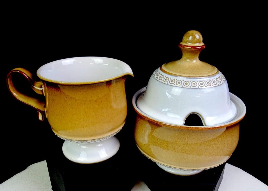 Denby Langley Pottery Seville Brown Pattern 3 3/8" Creamer & Sugar Bowl ...
