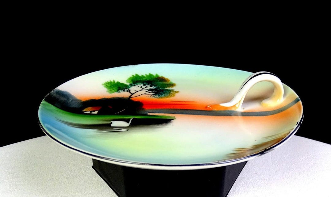 Noritake Japan Porcelain Morimura Bros Swan on Lake Antique 5 5/8 ...