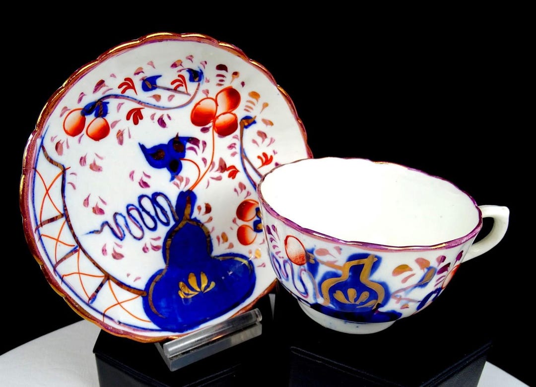 Gaudy Welsh Staffordshire Porcelain Oyster Fluted 2 1/4" Cup & Saucer ...
