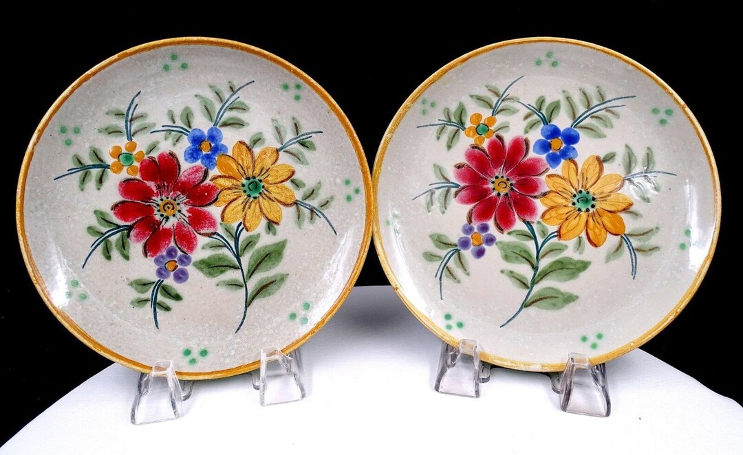 Royal Gouda Art Pottery 6099 Floral and Leaves 2 Pc 7 1/4 Salad Plates ...