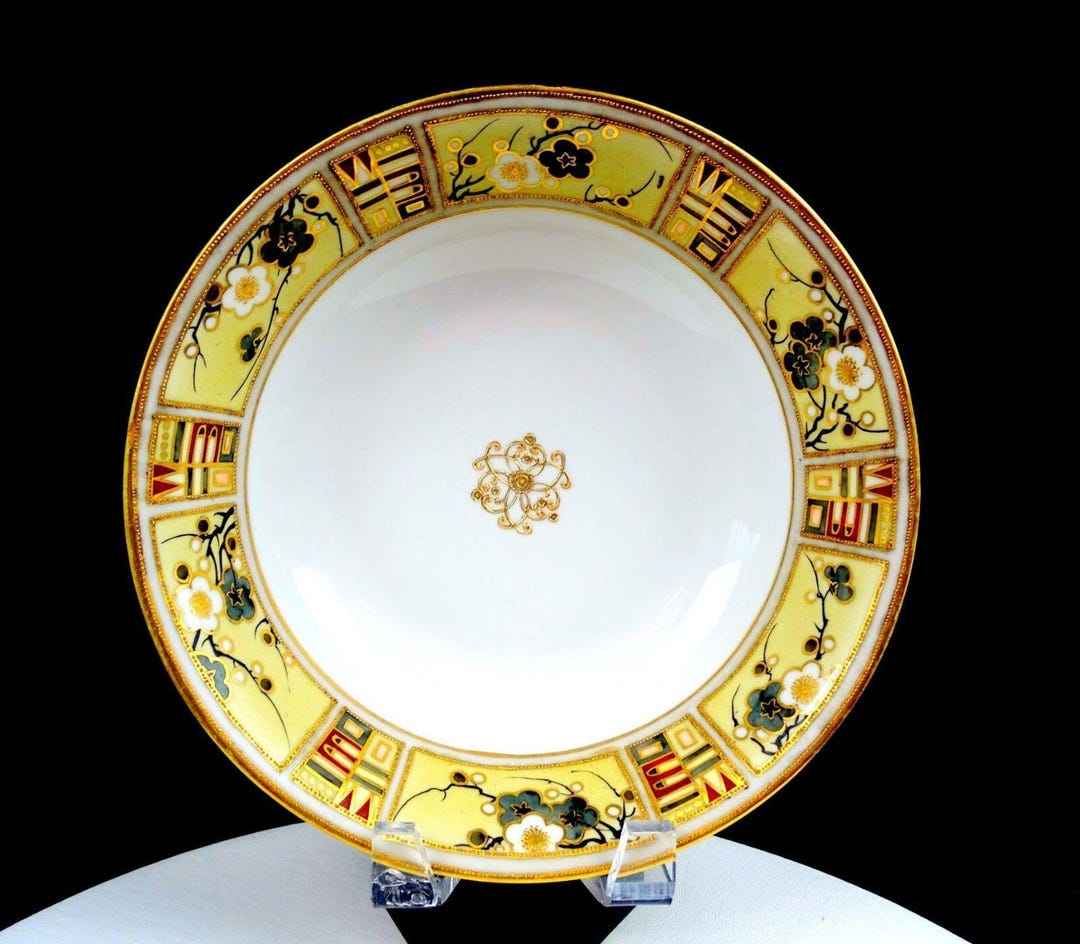 Nippon Morimura Porcelain Floral & Geometric Panels Beaded Gilt 9 1/2 ...