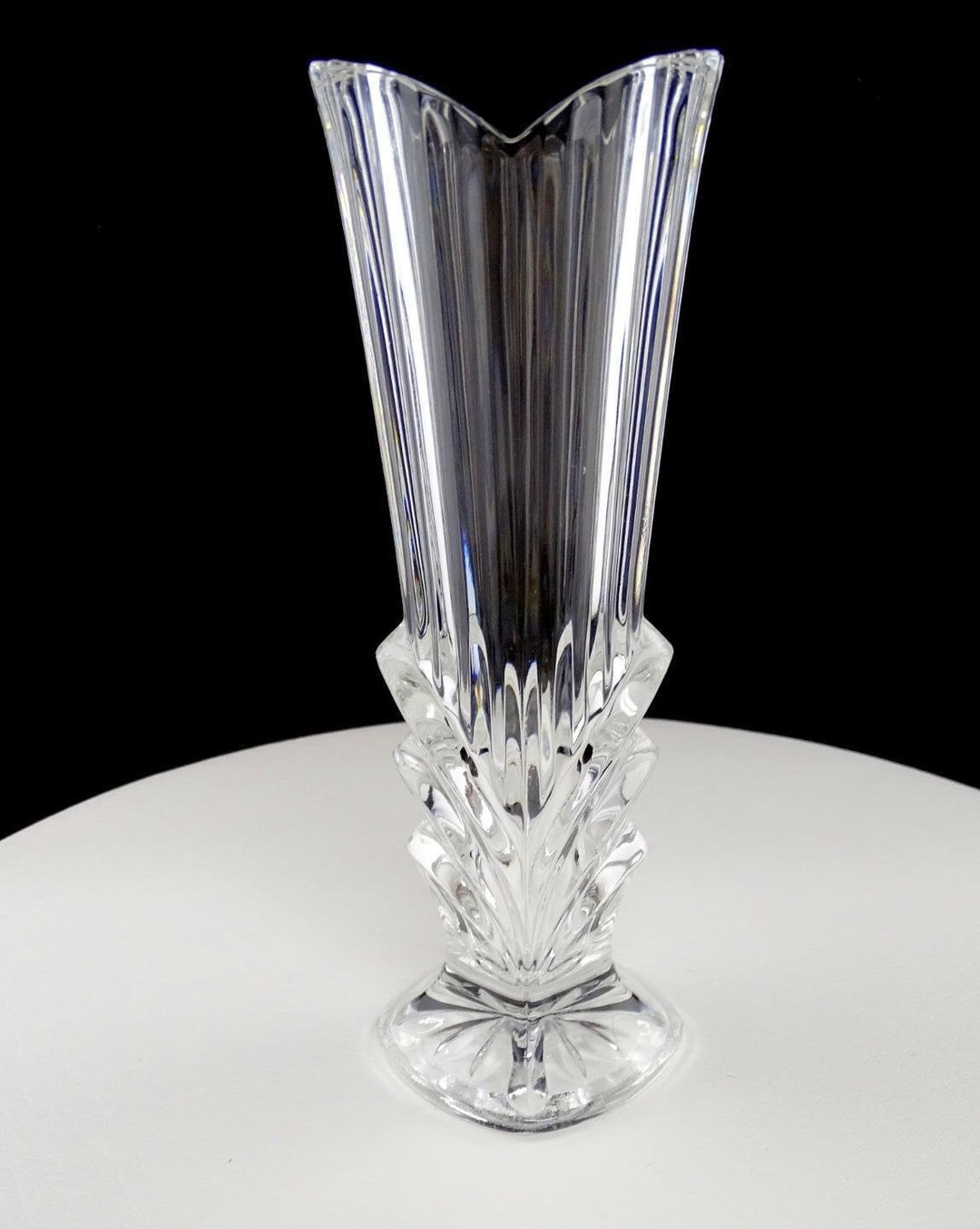 Bohemian Czech Crystal Vertical Lines & Arches 8 1/4 Square Base Bud ...