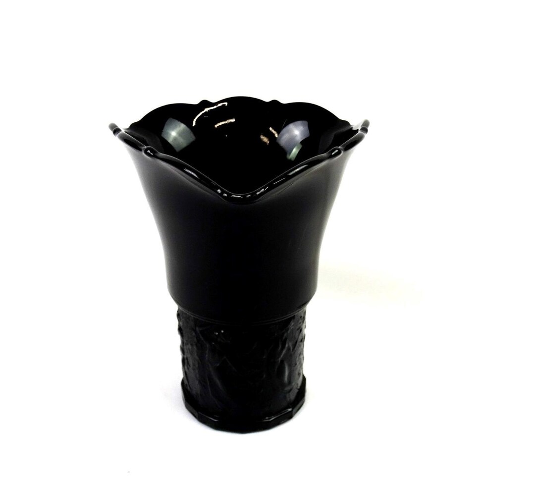 Le Smith Glass Black Amethyst Dancing Nymphs Tri Corner 6 3/4" Vase ...