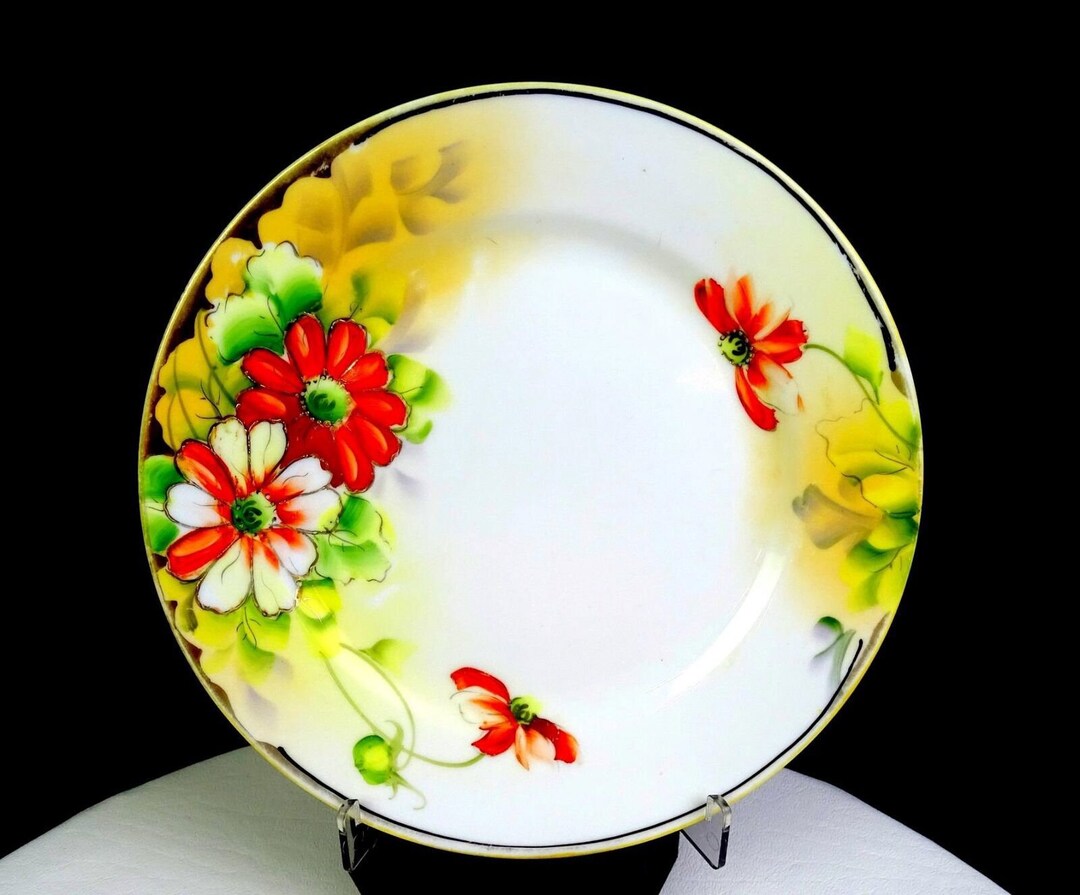 Nippon Japan Porcelain Morimura Daisy & Gilt Antique 7 5/8 Dessert ...