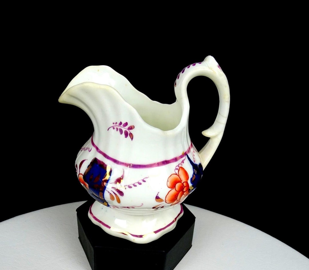 Gaudy Welsh Staffordshire Porcelain Red Floral Antique 5 Milk Pitcher ...