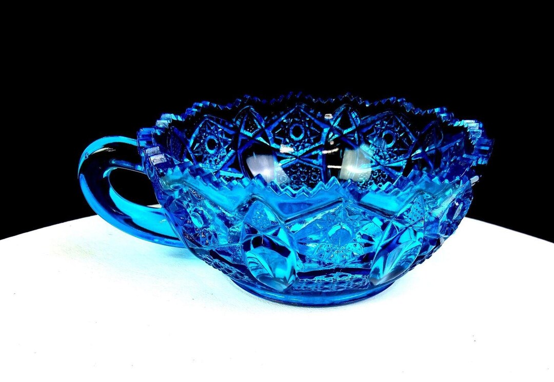 LE Smith Glass 317 Quintec Aqua Blue Cane & Hobstar 5 1/2 Nappy Dish ...