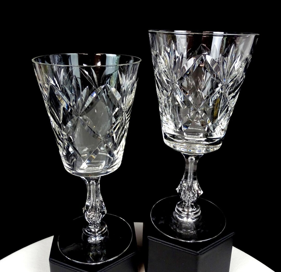 Tiffin Franciscan Cut Crystal Belmont Pattern 2 Pc 7 3/8 Water Goblets ...